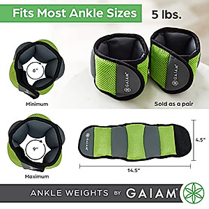 Gaiam Ankle Weights Adjustable Set For Women & Men - Resistance Workout Equipment for Walking, Running, Pilates, Yoga, Dance, Aerobics, Cardio Exercises (5Lb Set - Two 2.5Lb Weights)