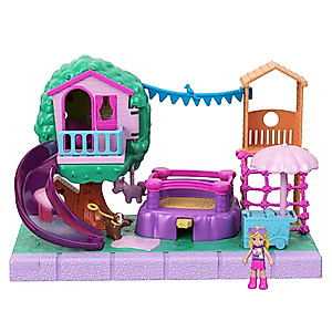 Polly Pocket Pollyville Playground Adventure Playset, Micro Polly Doll, Treehouse, Slide, Bouncy Castle, Jungle Gym, Ice Cream Cart, Peaches Figure & More, Great Gift for Ages 4 Years Old & Up