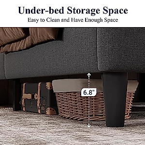 Allewie Queen Bed Frame with Adjustable Headboard/Diamond Stitched Button Tufted/Fabric Upholstered Platform Bed Frame/Wood Slat Support/No Box Spring Needed/Easy Assembly, Dark Grey