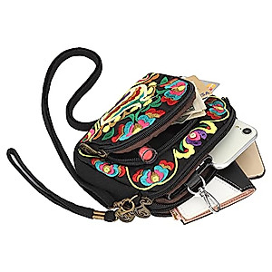 SILKAREA Embroidered 3 zip Small Crossbody Bag Cell Phone Purse Shoulder Wallet Handbags Wristlet Clutch Bag for Women (Yellow)