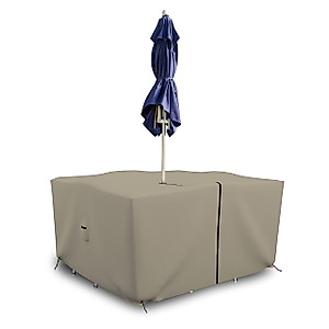 Covers & all Square Table & Chair Set Cover with Umbrella Hole, 12 Oz Waterproof UV & Weather Resistant, Patio Lawn Garden Backyard Furniture with Air Vents & Drawstrings (70"L X 70"W X 30"H, Beige)