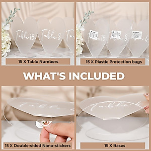 Velti, Heart-shaped acrylic wedding table numbers 1-15, 6.3 x 6 inch, Table signs for wedding, Frosted acrylic wedding table numbers, Table numbers for wedding reception.