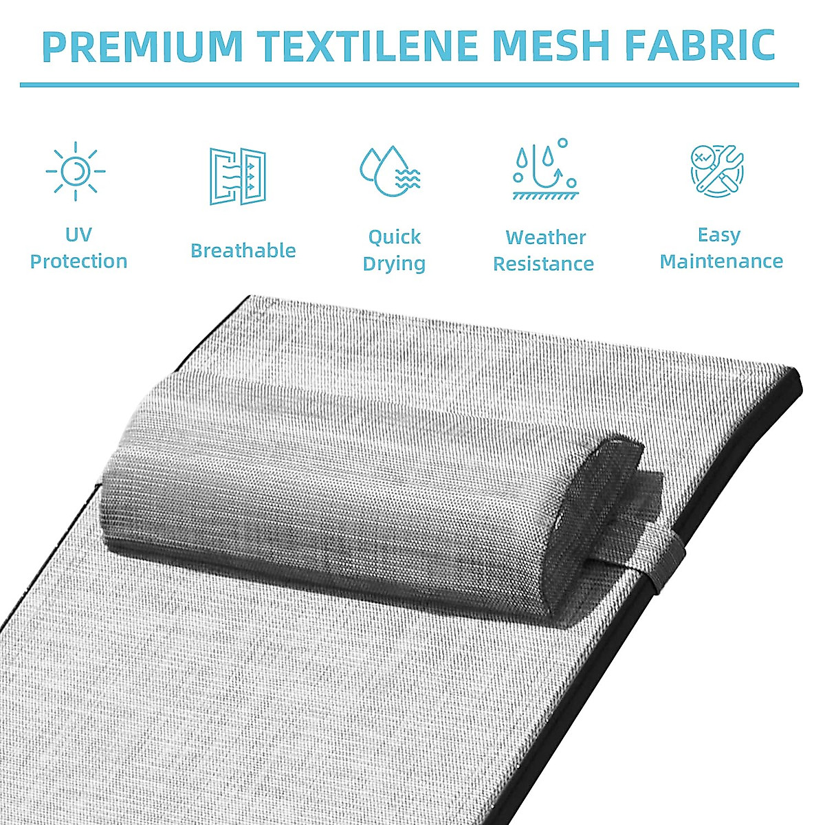 EROMMY All-Weather Textiline Recliner Chairs Set of 2 Outdoor Lounge Chairs with Adjustable Backrest (Arc Grey with Coffee Table, Set of 3)