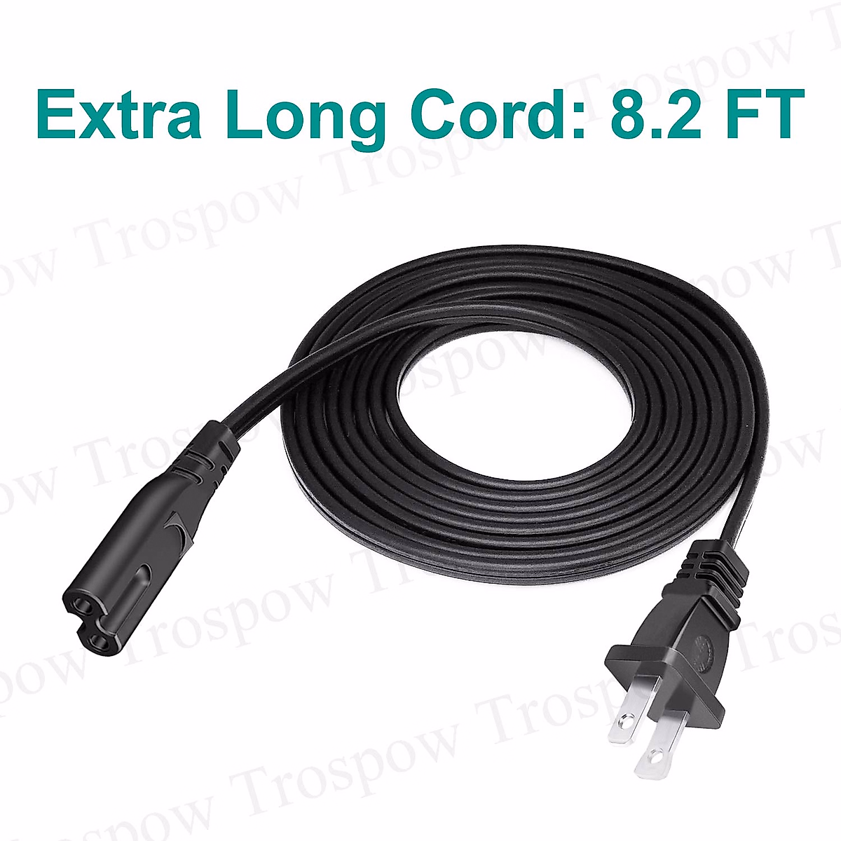 8.2ft Power Cord Replacement for TCL Roku TV 55FS4610R 75R635 55US5800 55R635 32S3700 32S331 28S3750 32D2700 43UP120 65Q825 65R635 Marshall Stanmore Speaker 2 Prong Power Cord Cable