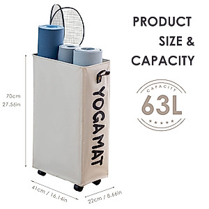 Caroeas Yoga Mat Storage Rack, 27 inches X-Large Yoga Mat Holder Accessories, Home Gym Equipment Storage Yoga Mats, Women Men Workout Equipment Organization with 4 Wheels, White