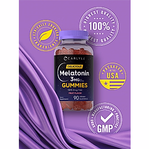 Carlyle Melatonin Gummies 3mg | 90 Count | Fruit Flavor Gummy Supplement | 100% Drug Free Support | Vegan, Non-GMO, Gluten Free