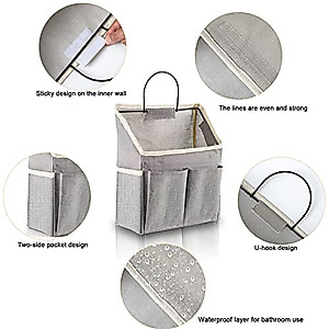 4 Pack Wall Hanging Storage bag Fabric Hanging Bag Organizer with 4 Pockets Wall Basket Organizer Hanging Storage Basket with 8 PCS Sticky Hooks for Bathroom Kitchen Dormitory (2 White+2 grey)