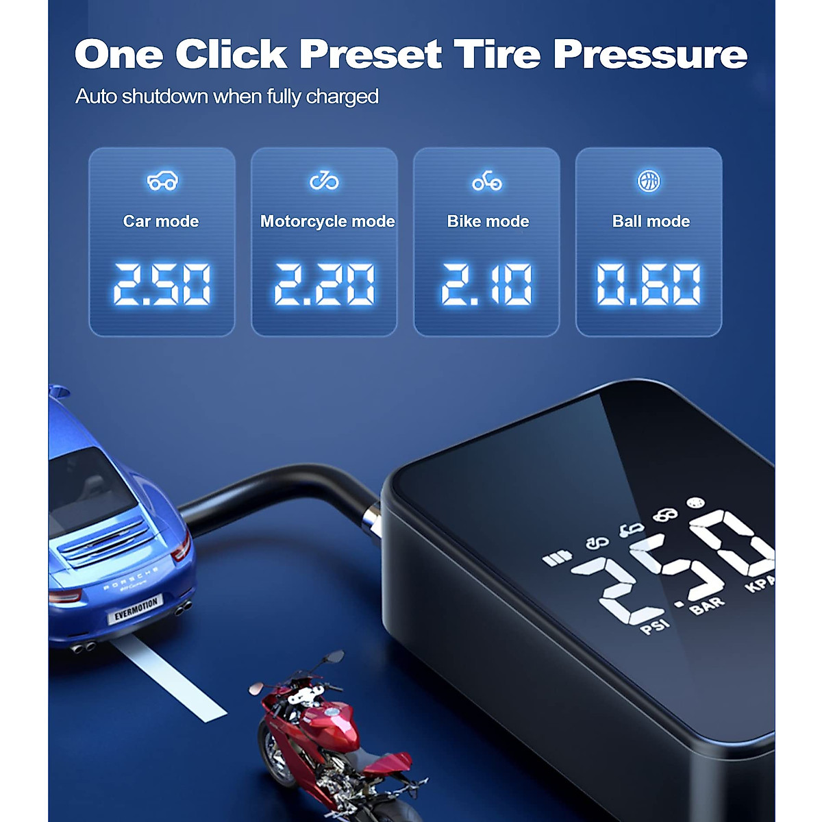 AT1nTen Tire Inflator Portable Air Compressor, Electric Air Pump for Car Tires,Digital Cordless with Gauge Emergency LED Light,Power Bank, 12V DC Faster Inflation Motorcycle Bicycle Auto Shut-Off