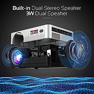Boss Projector with 5G WiFi Bluetooth Native 1080P 9500L 4K Supported BOSS S13A Portable Outdoor Projector with Screen Video Home Theater Projector for HDMI USB VGA PC TVBox iOS & Android Phone