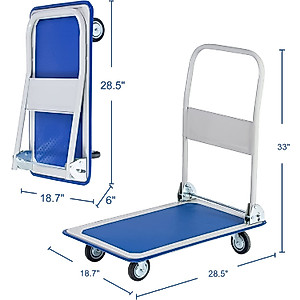 Fadidio Push Cart Dolly Dolly Cart Platform Truck Folding Foldable Flatbed Dolly Metal with Wheels Hand Trucks Platform Truck Luggage Cart Heavy Duty Rolling Tool Cart, Blue 330lbs Best Dolly Cart