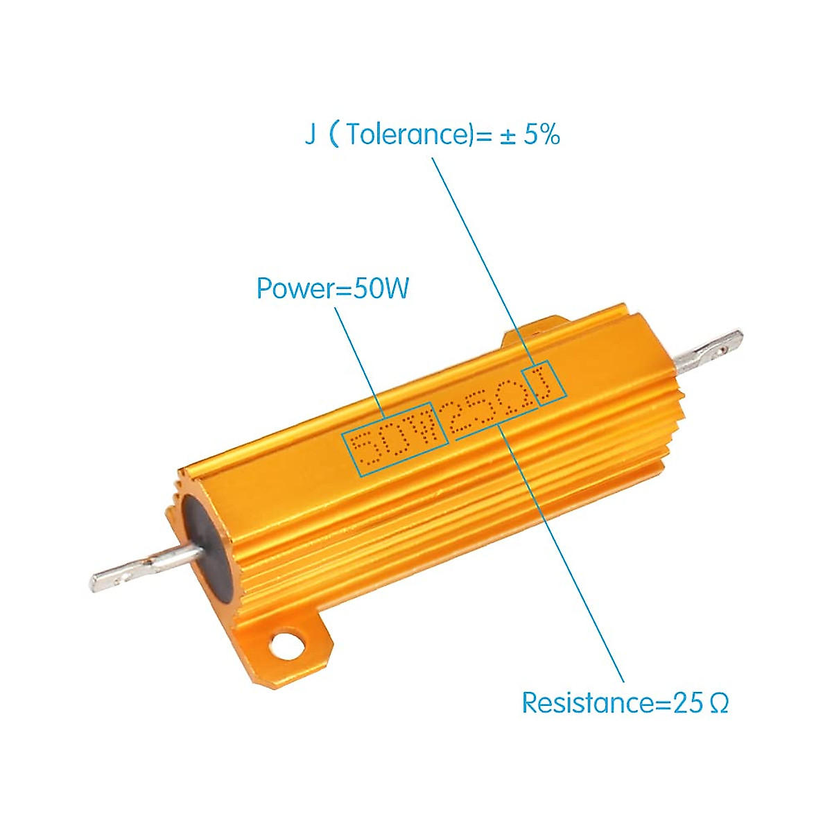 WOWOONE Set of 10 Power Resistor, Aluminum Shell Resistors, 25W 6 Ohm/8 Ohm, 50W 25 Ohm, 100W 8 Ohm/3 Ohm Watt Shell Power Aluminum Housed Case Wirewound Resistor for Nest Hello Doorbell