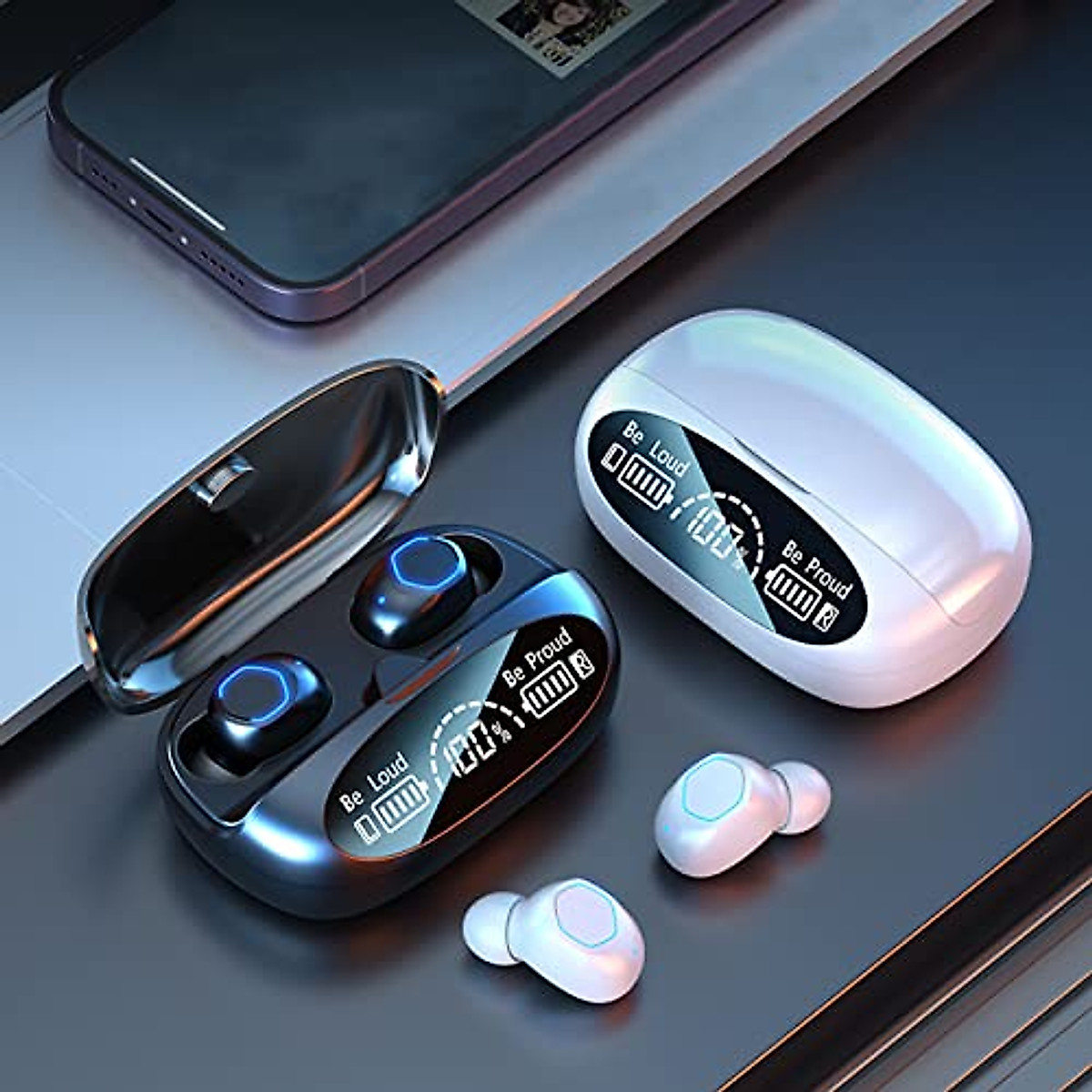 Hot6sl TWS Bluetooth Earbuds, Bluetooth 5.2 Earbuds eadset Wireless Sports Touches Waterproof Super Long Battery Life Music Binaural Subwoofer Earplugs