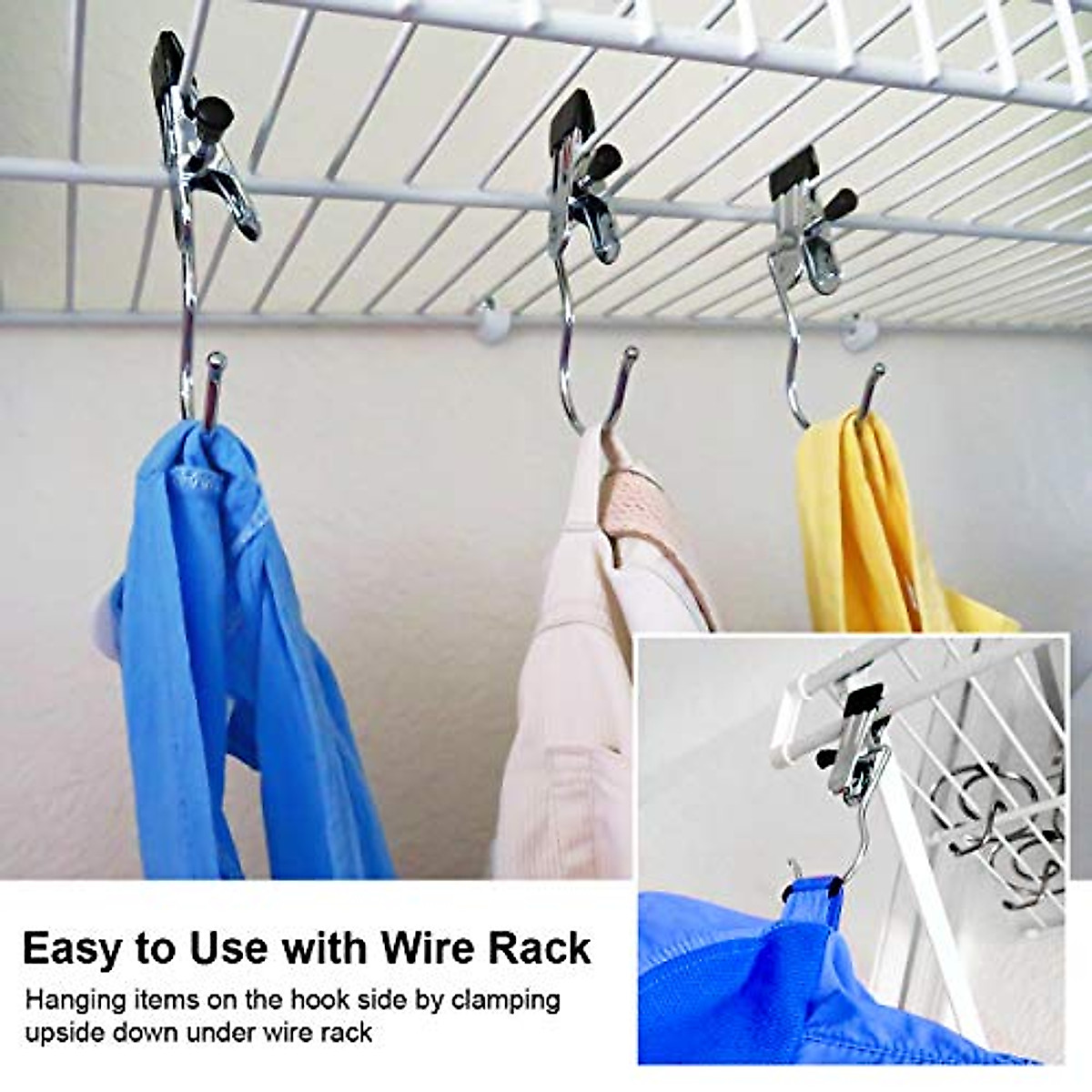Coideal Laundry Hanging Hooks Clips, 8 Pcs Boot Hangers Heavy Duty Stainless Steel Portable Travel Drying Clothes Pins for Closet Home Sock (Black)