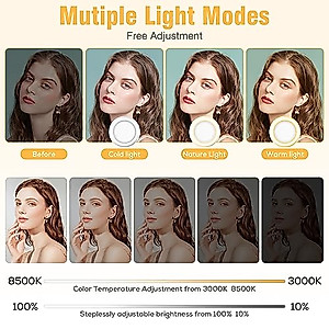 Ring Light, 3 Light Mode Selfie Light Rechargeable Large Capacity Battery Portable 60 LED Adjustable Brightness Clip on Light for Phone, iPad, Laptop, for Makeup, TikTok, Photography, Vlog, YouTube