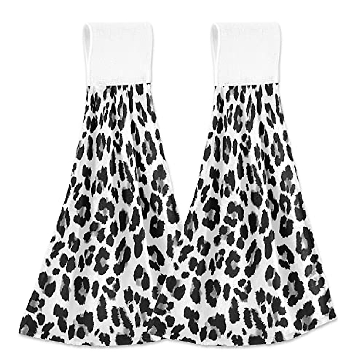 Kitchen Hanging Hand Towels for Bathroom Decorative with Hanging Loop White Leopard Black Cheetah Set of 2 Soft Absorbent Funny