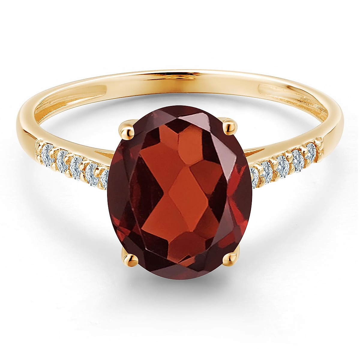 Gem Stone King 10K Yellow Gold 10X8MM Oval Gemstone Birthstone & White Diamond Engagement Ring | Yellow Gold Ring For Women | Available in Size 5-9