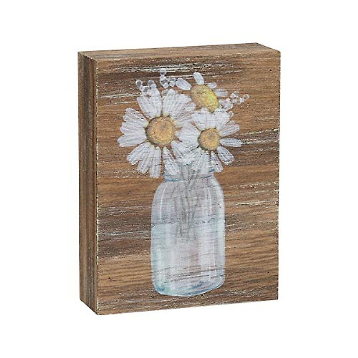 Inspirational Wood Grain Mini Block Sign, 4" (Daisies)