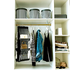 FAJYAZ Purse Organizer for Closet, Handbag Organizer with 6 Large Transparent Pockets, Washable Purse Organizer Storage(Black)