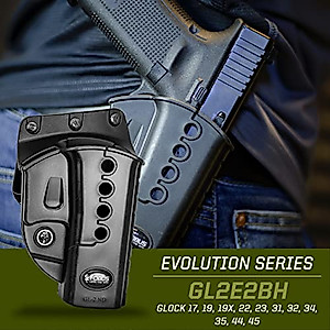 Fobus GL2E2BH Concealed Carry OWB Belt Holster for Glock 17, 19, 19X, 22 (Gen 1-4), 23 (Gen 1-4), 31, 34, 35, 44, 45, Right Handed