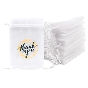 FPAKDH 50 Pieces Thank You Bags Sheer Organza Gift Bags Small Jewelry Present Bags with Drawstring 4 x 6 Mesh Wedding Party Favor Bags for Sachet Jewelry Candy Soap Makeup Party Favor Bags White
