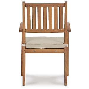 Signature Design by Ashley Janiyah Outdoor Acacia Wood Arm Chair & Cushion Set, 2 Count, Light Brown
