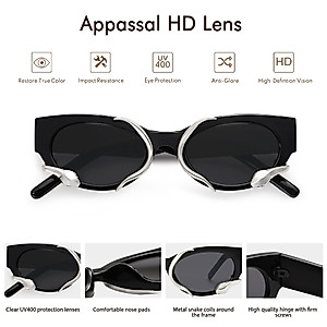 Appassal Trendy Snake Sunglasses for Women Men Vintage Cateye Y2k Sunnie AP3621,Black/Grey/Silver Snake