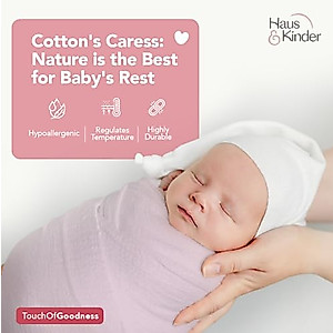 haus & kinder Muslin Swaddles for Newborns, Pack of 5 Super Soft & Skin-Safe Cotton Baby Swaddle Blanket, Receiving Blankets for Boys & Girls (Pink Edition)