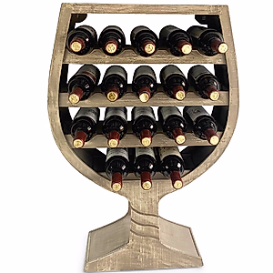 CoTa Global Modern Wine Glass Shaped Wall Mounted Wine Rack - 18 Bottles Freestanding Wooden Wine Holder, Hanging Bottle Rack or Floor Stand, Wine Storage Shelf Organizer for Wine Bar & Home Décor
