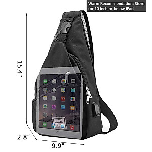 19.6" Large Sling Bag for Men Crossbody Shoulder Chest Bags Nylon for Travel Gym Sport Hiking with USB Charger Port