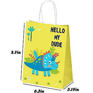 PINWATT 30Pcs Cute Dinosaur Gift Bags with Handles, 8.7 inches Small Paper Bags, Party Treat Favor Bags, Goodie Bags for Birthday, Baby Shower, Christmas, Halloween, Graduations,Party Supplies
