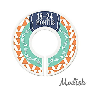 Modish Labels Baby Clothes Size Dividers, Baby Closet Organizers, Closet Size Dividers, Baby Closet Organizers, Clothes Organizer, Boy, Woodland, Arrows, Nordic, Boho, Navy Blue, Mint, Orange (Baby)