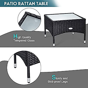 Tangkula 3 Pieces Patio Wicker Rattan Furniture Set, Rattan Chair with Coffee Table, High Load Bearing Chair Conversation Sets for Patio Garden Lawn Backyard Pool