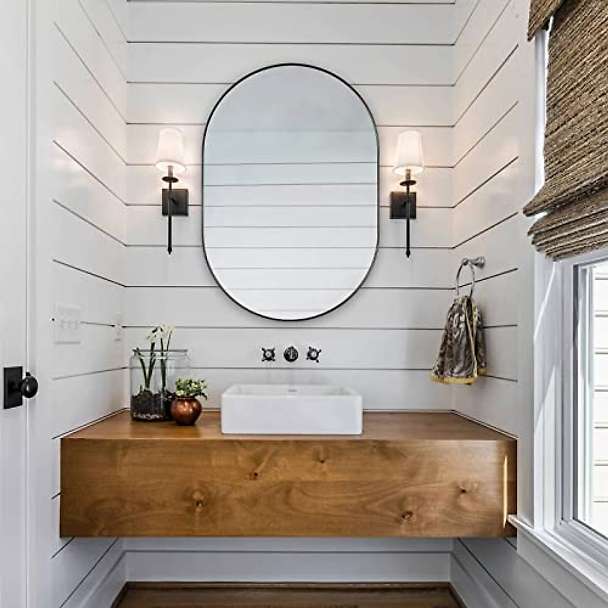 ANDY STAR Black Oval Mirror, 24x36 Oval Black Mirror in Stainless Steel Metal Frame for Bathroom, Entryway, Living Room, Contemporary 1" Deep Set Design Wall Mount Hangs Vertical or Horizontal