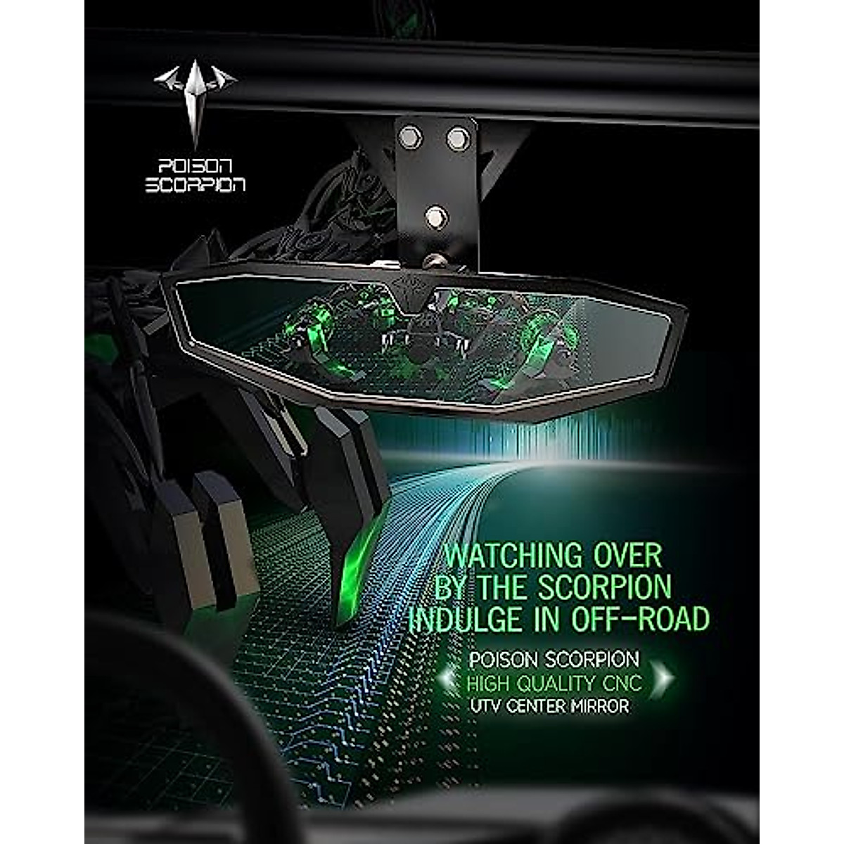 Maverick X3 Rear View Mirror, POISON SCORPION Aluminum UTV Rearview Center Mirror Adjustable Black 13356-12533 Compatible with Maverick X3 Turbo/R | X3 X | X3 MAX Turbo/R | X3 MAX X