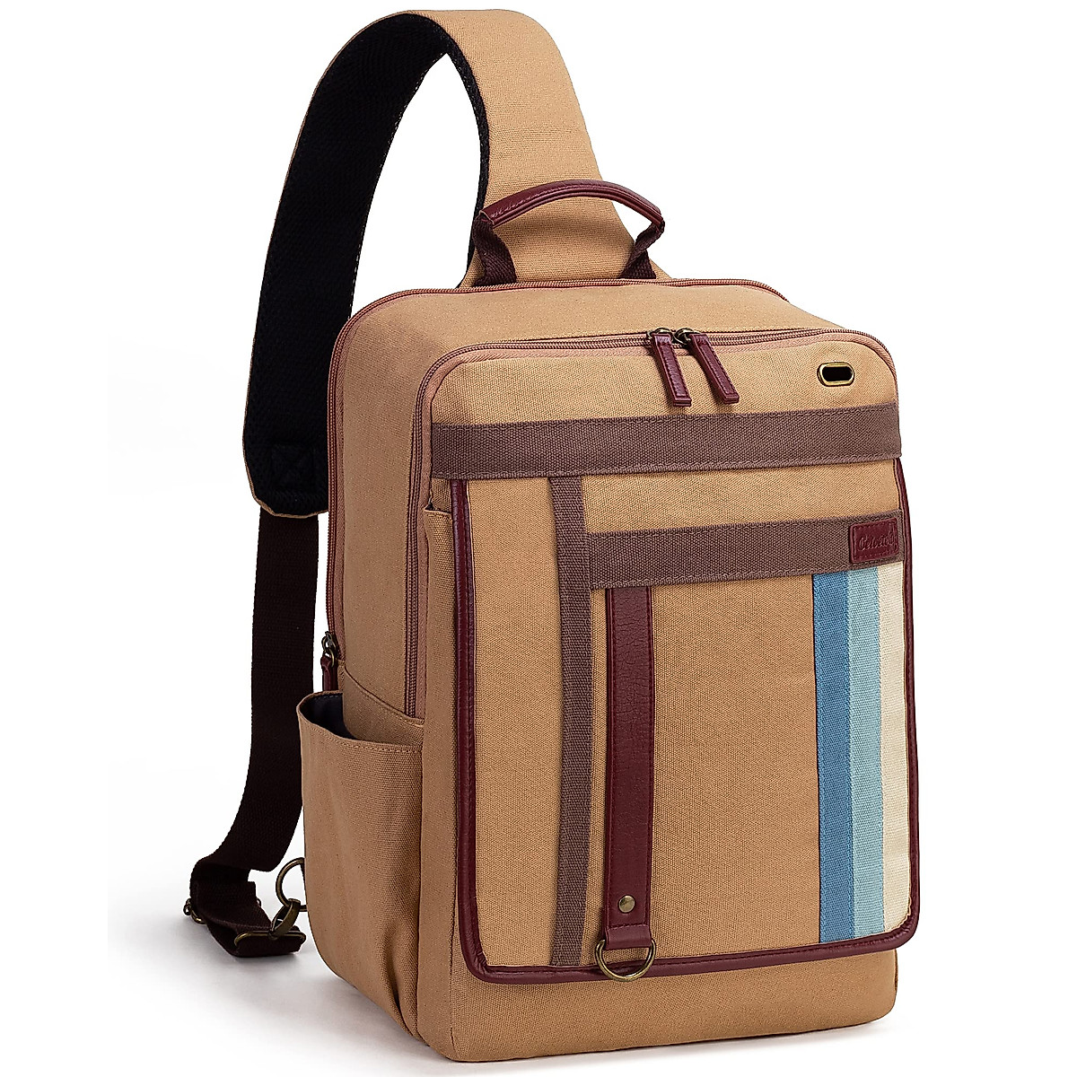 Celvetch Sling Bag for Men Women - Canvas Shoulder Bag Sling Backpack Laptop Messenger Bag for 15.6'' Crossbody Chest Bag Daypack for Travel - Coffee