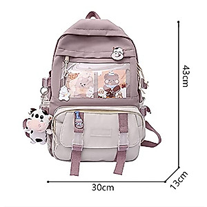 JELLYEA Kawaii School Backpack for Girls with Cute Pin and Accessories School Teens Bookbag Cute Backpack Middle Elementary (Pink)