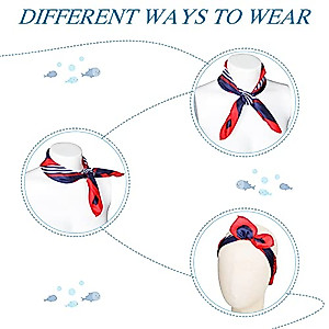Xtinmee 12 Pack Nautical Square Scarf Red White and Blue Scarf Imitated Silk Sailor Neck Scarf for Women Ladies Stewardess, Classic Style