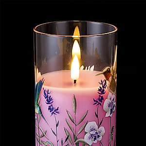 Girimax Pink Hummingbird Glass LED Candles with Remote, Flickering Flameless Candles Battery Operated Φ 3" H 4" 5" 6"