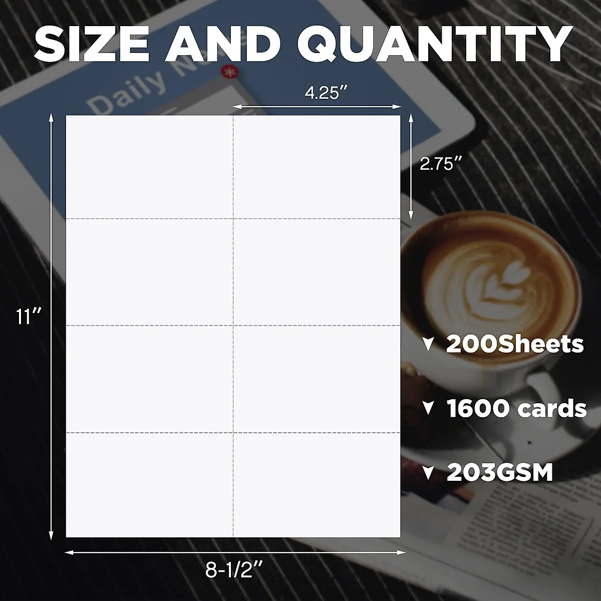 Lincia 200 Sheets 8-1/2" x 11" Blank Perforated Business Cards 8 up Per Page Thickness of 203 Gsm Compatible with Laser Ink Jet Printer White Perforated Paper Cardstock (1600 Cards - 100# Tag)
