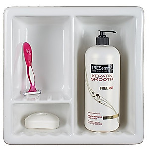 3 USA made Ceramic Recessed Shower Niche 3 compartment shampoo shelf. Easy Install, Easy Clean, Sanitary, Will not Rust or Black Mold, Holds 1-32 oz shampoo, conditioner bottles, Soap Holder 3C