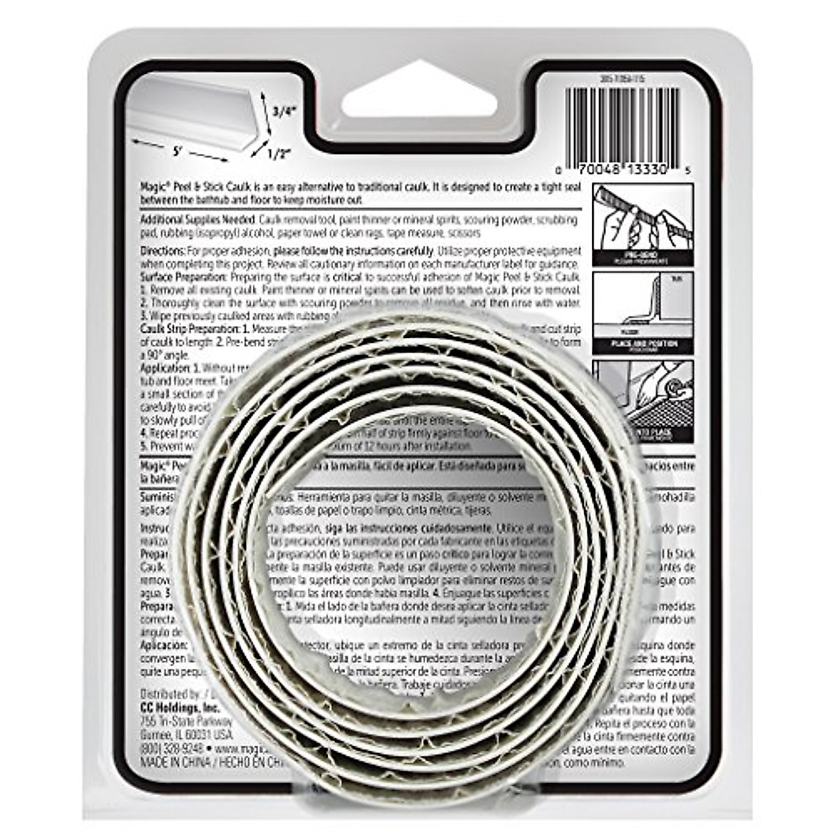 Magic American Tub/Floor Peel and Stick Caulk, 1-1/4" x 5' (3.1cm * 1.5m) , (1 Count (Pack of 1), white)