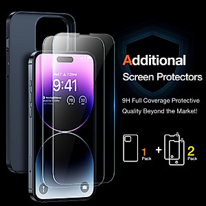 TORRAS Slim Yet Shockproof for iPhone 14 Pro Max Phone Case with 2X Tempered Screen Protectors, [Mil-Grade Drop Tested] Thinner Yet Tougher Protective iPhone 14 Pro Max Case 6.7 inch, Matte Black