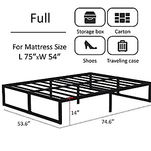 Lutown-Teen 14 Inch Full Size Bed Frame No Box Spring Needed, Heavy Duty Metal Platform Beds with Sturdy Steal Slats for Mattress Foundation, Easy Assembly, Noise Free, Black