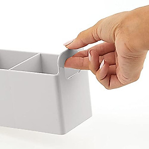 mDesign Plastic 3-Compartment Bathroom Organizer Storage Bin - Divided Makeup Caddy and Hair/Beauty Product Holder Tray - Perfect for Vanity, Counter, Cabinet - Lumiere Collection - 2 Pack, Light Gray