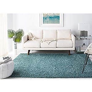 SAFAVIEH Primo Shag Collection 8' x 10' Aqua PRM300J Solid Non-Shedding Living Room Bedroom Dining Room Entryway Plush 1.2-inch Thick Area Rug