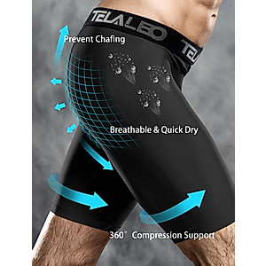 TELALEO 5 Pack Compression Shorts for Men Spandex Sport Shorts Athletic Workout Running Performance Baselayer Underwear Black/Double Blue/Double Gray XL