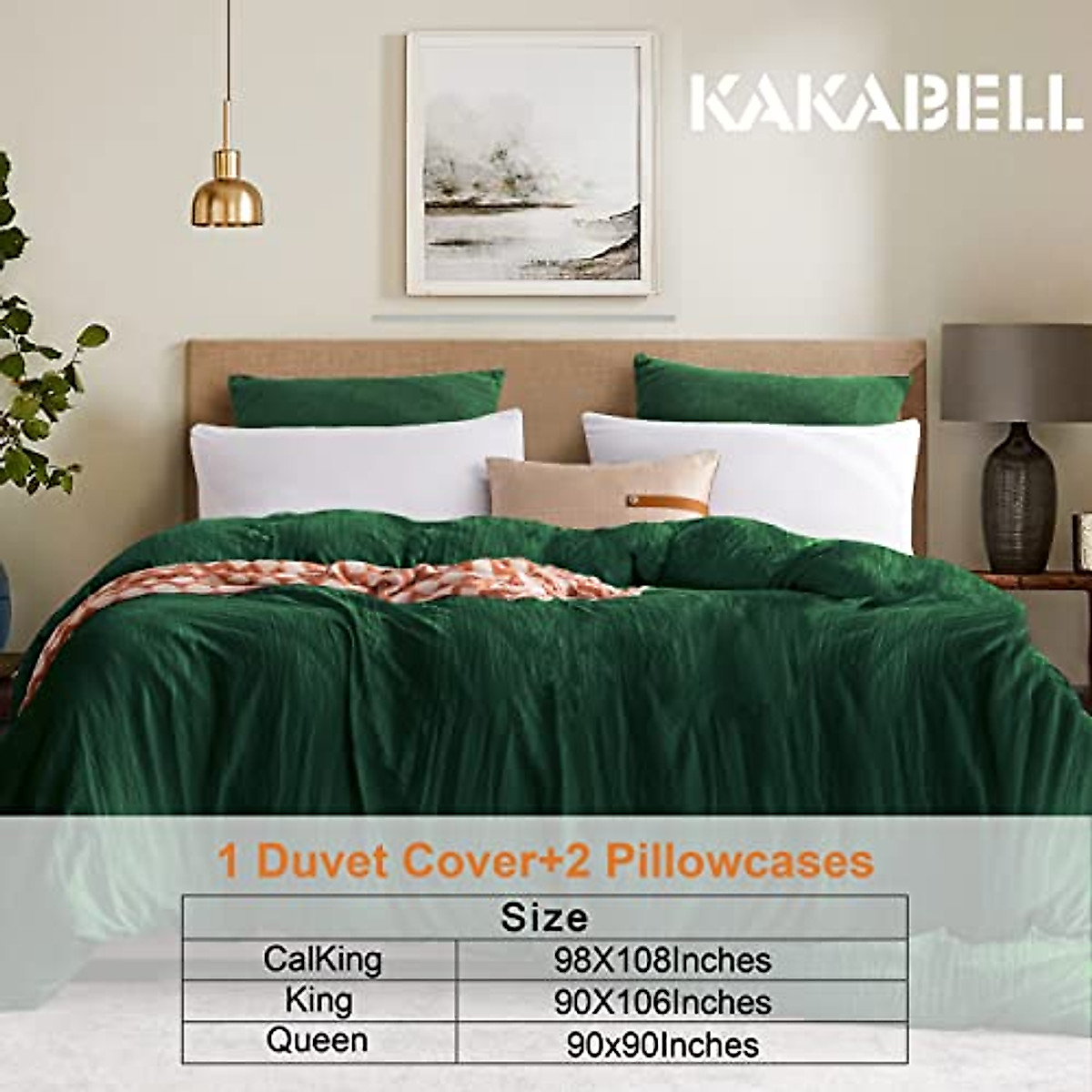 KAKABELL Duvet Cover Set Cal King Size,Ultra Soft Washed Microfiber 3 Pieces Bedding Set-with 8 Corner Ties 98x108 Inches -1 Duvet Cover+2 Pillowcases(Emerald Green,Cal King,No Comforter)