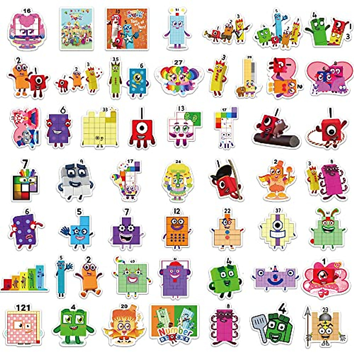 52PCS Numberblocks Stickers for Laptop and computer, Hand account Waterproof Vinyl stickers for Water Bottle Skateboard Guita Car Bumper Luggage,All kinds of Graffiti Decals for Kids Girls Teens
