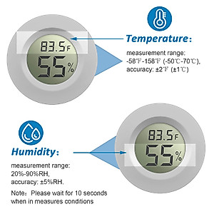 8 Pieces Mini Hygrometer Thermometer Round Digital Humidity Gauge Monitor Electronic Humidity Temperature Meter LCD Display Indoor Outdoor Hygrometer Thermometer for Greenhouse Home Kitchen (White)