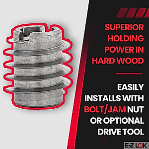 E-Z LOK Knife Threaded Insert for Hard-Wood, Stainless Steel Thread Inserts 8-32 Internal Threads, 0.375" Length Pack of 10